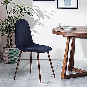 FurnitureR Set of 4, Fabric Side Mid Century Modern Room Comfy Upolstered Cushion Seat with Metal Legs for Home Kitchen Dining Chair, Blue