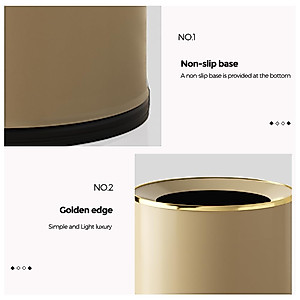 LEASYLIFE 2.3GAL Metal Trash Can, Modern Bathroom Garbage Can, Champagne Gold Fancy Gold Waste Paper Baskets for Bathroom,Bedroom,Living Room,Hotel,Office (9L-Champagne Gold)