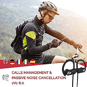 TREBLAB XR500 Bluetooth Headphones, Best Wireless Earbuds for Sports, Running Gym Workout. IPX7 Water Resistant, Sweatproof, Secure-Fit Headset. Noise Cancelling Earphones w/Mic