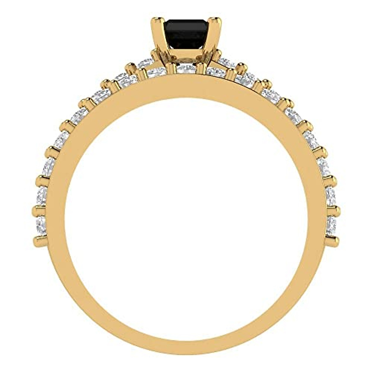 1.41ct Emerald Cut Solitaire Natural Black Onyx Engagement Promise Anniversary Bridal Ring Band set 18K Yellow Gold 10