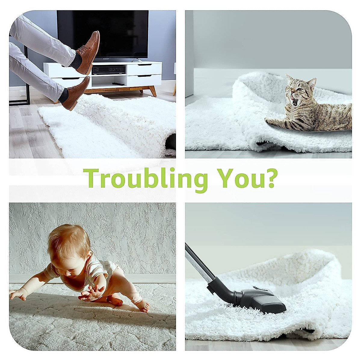 Rabenda 12 Pcs Grippers for Rugs, Non Slip Rug Pads for Hardwood Floors and Tiles, Reusable and Washable Rug Tape for Area Rugs, Dual Sided Adhesive Rug Pad Gripper Keep Corners Flat(Black)