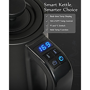 Amaste Gooseneck Electric Kettle, Electric Tea Kettle With Temperature Control, 34oz Pour Over Electric Kettle for Coffee & Tea, 304 Stainless Steel Inner, Auto Shut-Off & Keep Warm, Matte Black