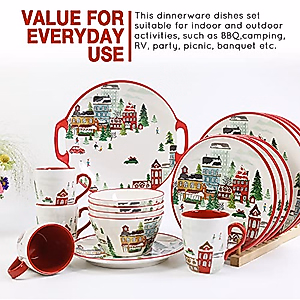 Zog Melamine Dinnerware Set for 4-16 Pcs Camping Dishes Set with Melamine Dinner Plates,Melamine Salad Plates,Melamine Bowls and Ceramic Cups.Lightweight and Unbreakable (Flower3)