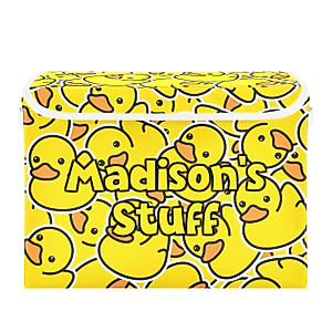 Sinestour Rubber Duck Custom Storage Bins with Lid Foldable Personalized Storage Basket Box with Handle Shelf Basket Closet Organizer for Bedroom Office Toy