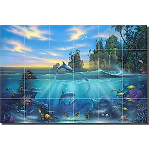 Paradise Found by David Miller- Tropical Undersea Ceramic Tile Mural 24" x 36" Kitchen Shower Backsplash