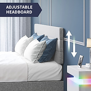 ZAFLY Platform California King Size Bed Frame with Linen Adjustable Headboard,Cal King Bed Frame with 2 Storage Drawers,Wooden Slats Support,No Box Spring Needed,Easy Assembly,Light Grey