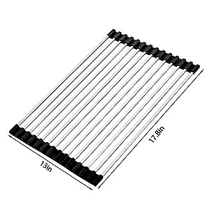 Ahyuan Roll up Dish Drying Rack Over The Sink Dish Drying Rack Square Tubes Dish Rack Over Sink Dish Racks for Kitchen Counter RV Camper Accessories for Travel Trailers (Black, 17.8''Wx13.4''L)