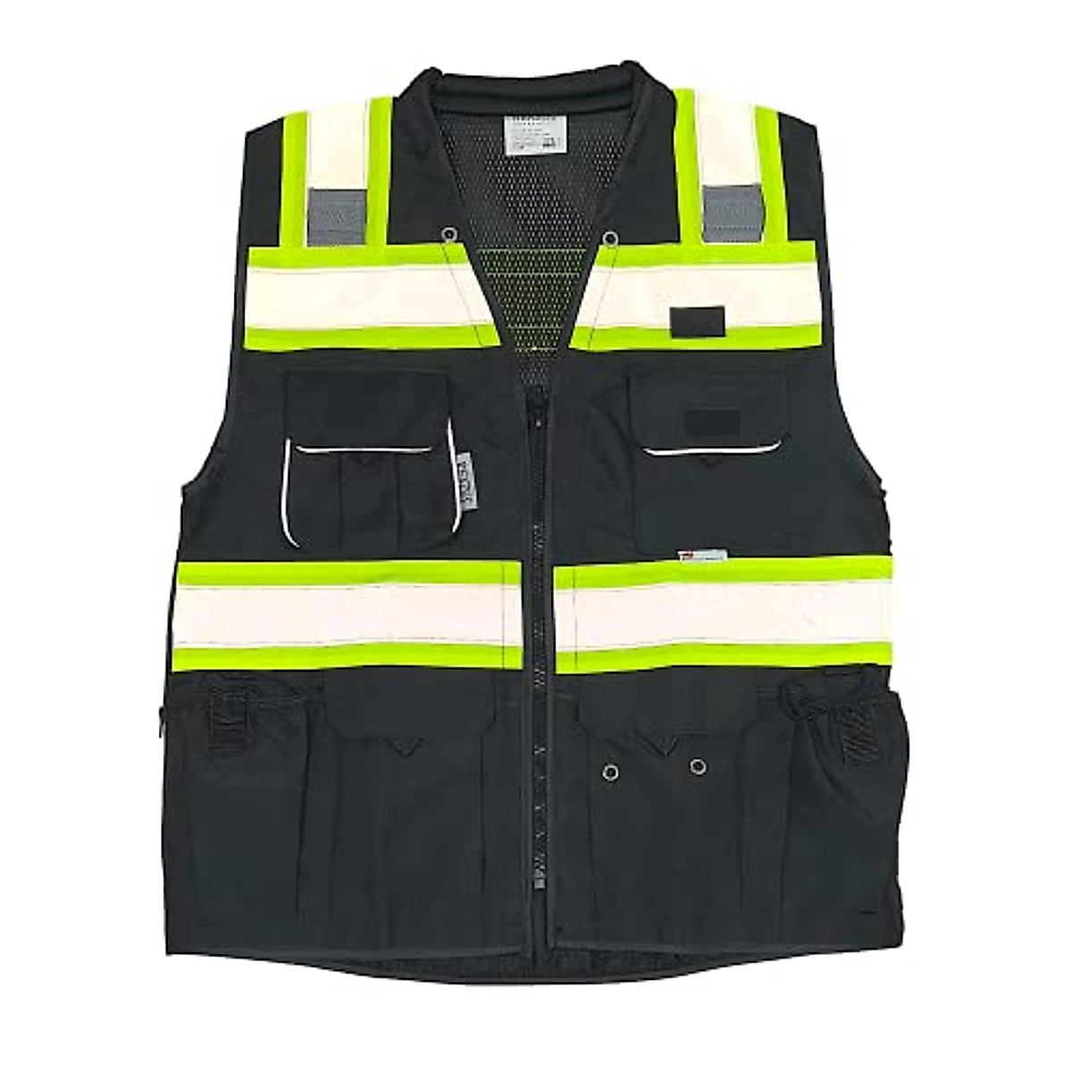 Vero1992 (C) Vest Mens Class 2 Black Series Safety Vest With Zipper and Utility Pockets Premium Black Series Surveyors Vest (L, Black)