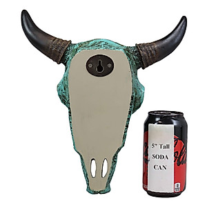 Ebros 10" Wide Western Southwest Steer Bison Buffalo Bull Cow Horned Skull Head Turquoise Silver Heart With Scroll Lace Design Wall Mount Decor Native Indian Sacred Animal Totem Bust Skulls