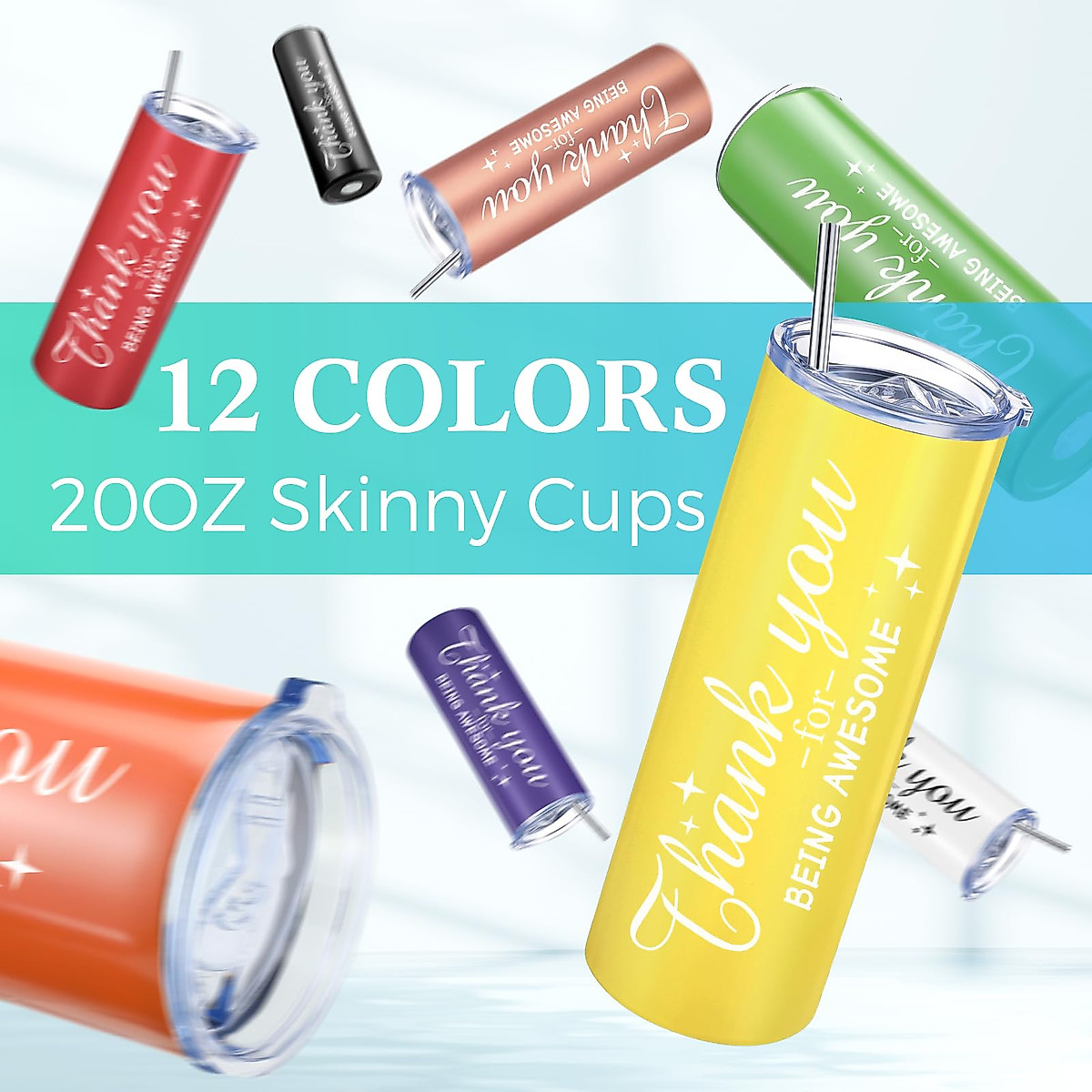 Sieral Thank You Gifts Thank You for Being Awesome Stainless Steel Travel Tumbler 20 oz Graduation Appreciation Employee Gift Father's Day Friends Mom Wife Coworker Women Men(Bright Colors, 12 Sets)