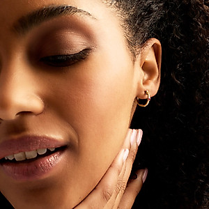 RS Pure by Ross-Simons Ruby and Diamond-Accented Huggie Hoop Earrings in 14kt Yellow Gold