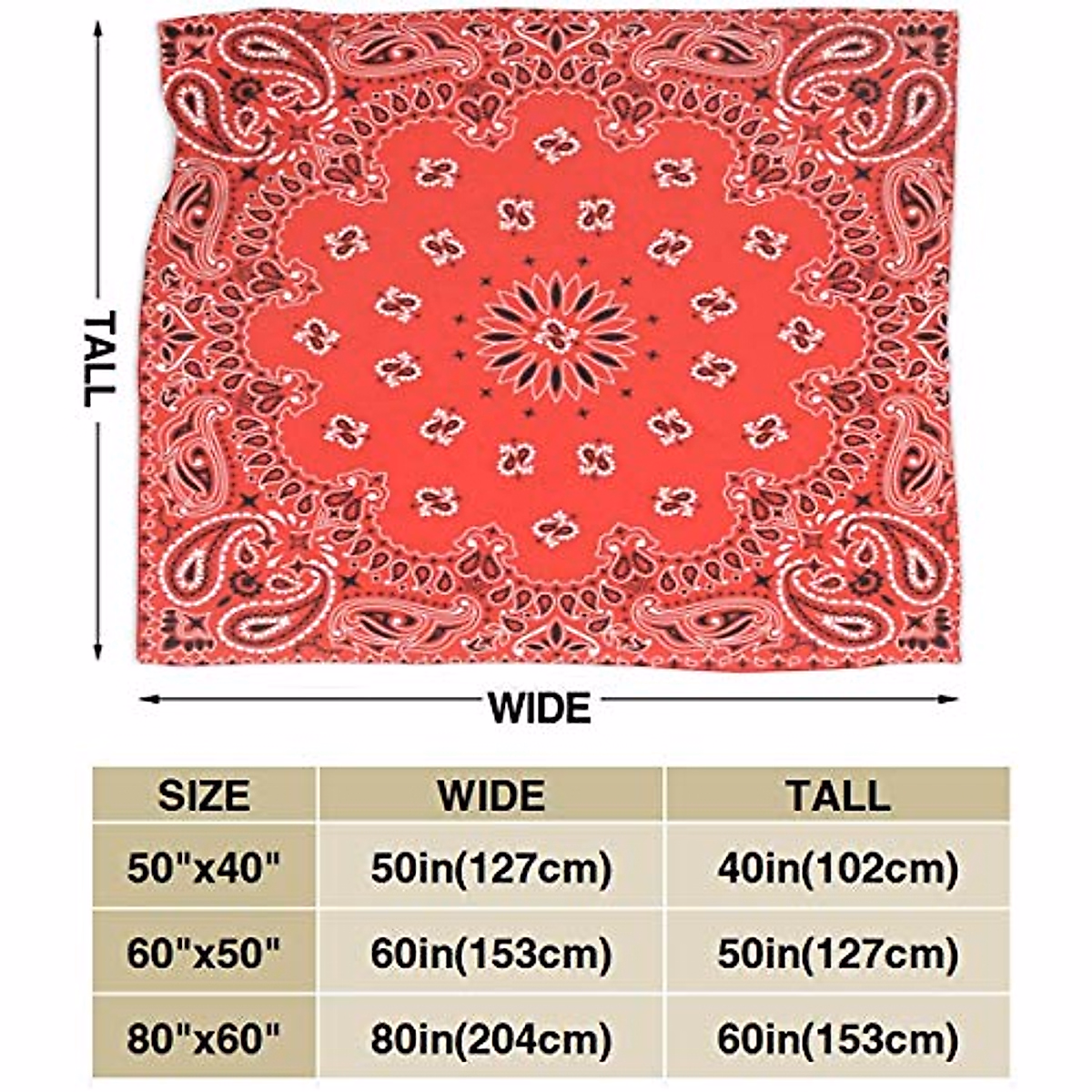 Bandana Colorful Red Paisly Fleece Throw Blanket Warm Super Soft Cozy Fuzzy Blanket Lightweight for Couch,Sofa,Bed All Season…