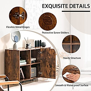 Tangkula Wood File Cabinet with Wheels, Mobile Storage Cabinet with 6 Compartments, Open Storage Shelf, Large Lateral Filing Cabinet, Storage Unit Bookcase for Home, Office (Rustic Brown)
