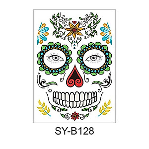 Kotbs 9 Sheets Day of the Died Skeleton Face Tattoo Stickers, Glitter Red Roses Temporary Tattoos for Men Women Halloween Costume Accessories and Parties