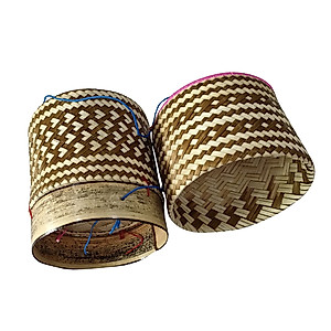 Bamboo Sticky Rice Serving Basket Handmade ''KRA-Tip'' Thai Laos Traditional Weave Wickerwork with Vegetable Based Dye Serving Travel Picnic Keeping Sticky Rice After Steaming Keep Sticky Rice Warm