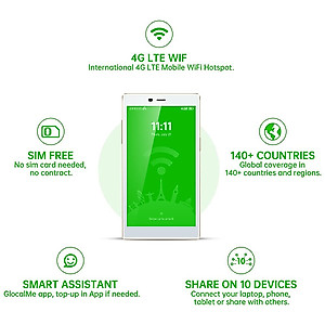 GlocalMe G4 Pro 4G LTE Mobile Hotspot Router & Protective Case, with US 8GB & Global 1.1GB Data, 5” Touch Screen LCD Display Portable WiFi Hotspot for Travel, No Contract, SIMFREE, Pocket WiFi Device