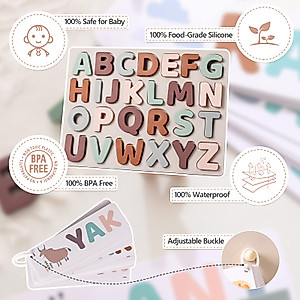 Macabaka Silicone Alphabet Puzzle, ABC Puzzle Alphabet Toys Set with 26PCS Flash Cards & Soft Letter Puzzles Spelling Early Education ABC Learning Toy for Boys Girls