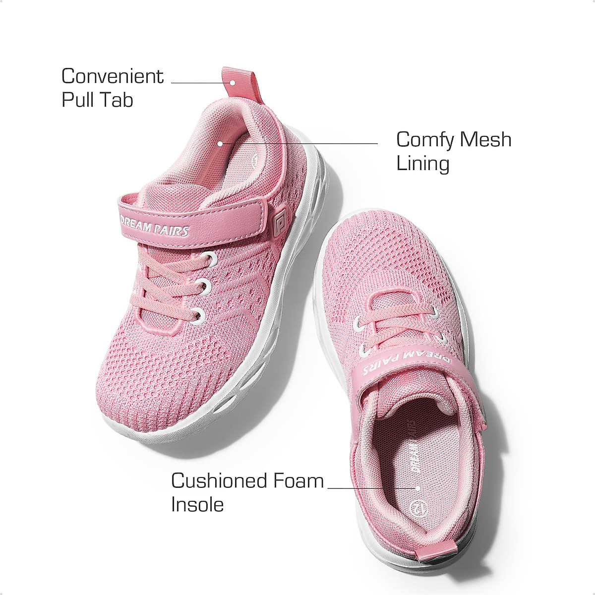 DREAM PAIRS Boys Girls Shoes Kids Tennis EZ-Ons GoGetters Running Athletic School Sneakers for Little/Big Kid,Size 2 Little Kid,Pink,KD18001K