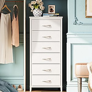 Huuger Tall Dresser for Bedroom, 6 Drawer Dresser & Chests of Drawers, Fabric Dresser for Closet, Bedroom, Night Stand, End Table with Metal Frame, Storage Tower with Fabric Bins, PU Leather, White