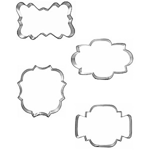 4 pcs of Plaque Cookie Cutters Set, Stainless Steel Wedding Frame Fondant Cutters Baking DIY Molds