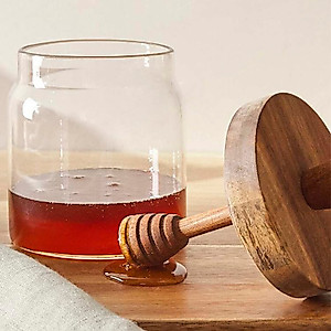 Premium 16oz Honey Jar Set with Transparent Clear Jar with Wood Lid, Glass Jar & Wooden Spoon Dipper - Perfect for Homemade Preserves and Storing Raw Honey