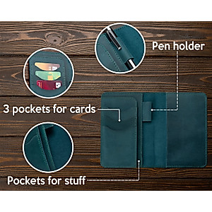 Leather Journal Cover for Moleskine Cahier Notebook Pocket size with pen holder 3.5" x 5.5" Personalized Refillable Cover Compatible with Field Notes