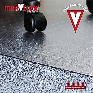 Marvelux 36" x 48" Heavy Duty Polycarbonate Office Chair Mat for Low, Standard and Medium Pile Carpeted Floors | Rectangular Transparent Carpet Protector | Shipped Flat | Multiple Sizes