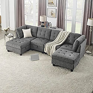 Free Combination Sectional Sofa Oversized Reversible Modular Couch U Shaped Corner Sofá Upholstered Deap Seat Sleeper Couches Bed with Storage for Living Room,2 Single Chair,Two Corner,Double Ottoman