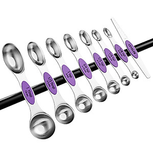 Spring Chef Stainless Steel Magnetic Measuring Spoons Set of 8 with Leveler, Nesting Metal Teaspoon & Tablespoon Measuring Spoons for Food, Heavy Duty Kitchen Gadgets for Baking & Cooking - Orchid