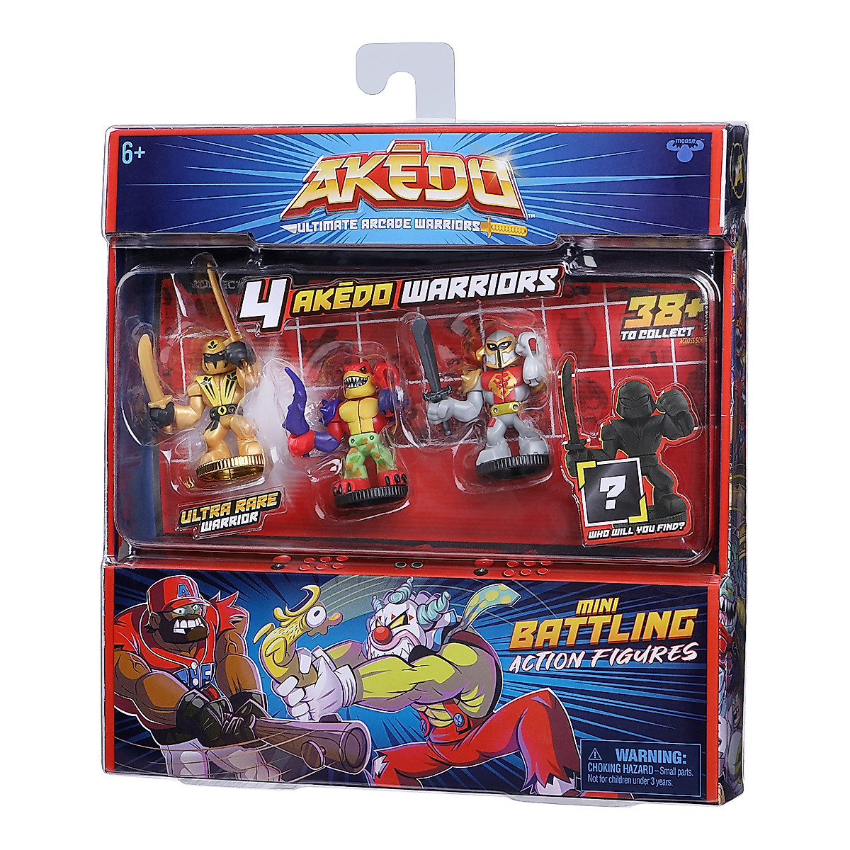 Akedo Ultimate Arcade Warriors - Warrior Collector 4 Pack - 3 Mini Battling Action Figures: Sunshadow, Tailwhip & Prideheart and one Hidden Mini Battling Action Figure!, Multicolor (14247)