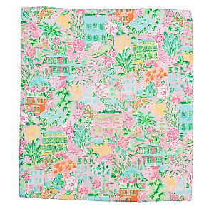 TWIG & BALE Colorful Pink Baby Blanket - 47" x 43" - Organic Cotton Muslin - Southern Preppy Charleston with Row Houses, Dolphin, Alligator, Birds, Floral Print Girl Baby Swaddle Blanket