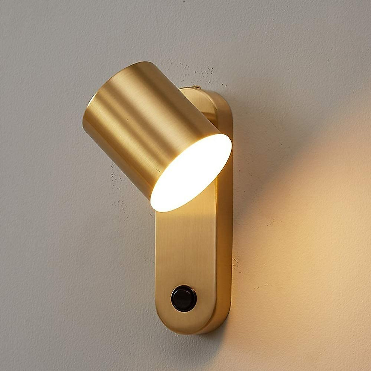 Cordless Wall Sconce Nordic Mini Wall Lamp Brushed Gold Finish Brass Bracket with Pressure Sensor Switch LED Wall Light 7W Dimmable Decorative Fixture Adjustable Head Sconce for Bedroom Bedside Lighti