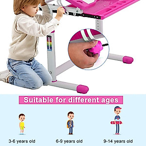 BLKMTY Desk and Chair Set Painting Table and Chairs Set Height Adjustable School Desk with Tilt Desktop Student Writing Desk with Storage Drawer for Studying, Reading, Drawing, Pink