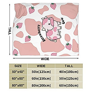 Strawberry Cow Print Blanket Colorful Ultra-Soft Fuzzy Lightweight Flannel Pink Throw Blanket for Couch Bed Sofa All Season Warm Cozy Camping Picnic Suit for Kids Adults 50''x40''