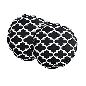 BOSSIMA Outdoor/Indoor All Weather Decorative Round Pillows Set of 2 (Black/White Flower)