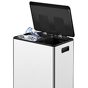 ToiletTree Products Stainless Steel Step Trash Can - 16 Gallon Garbage Bin with Soft Close Lid - Dual Compartment Waste Can with 30 Liters Capacity in Each - Recycling Bin