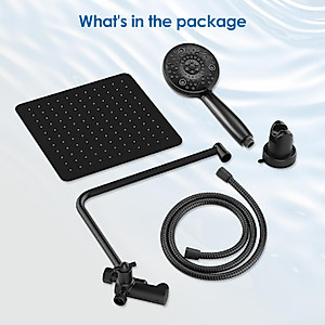 Alesco 10" Shower Heads with Handheld Spray Combo, 12" Extend Shower Arm with 3-Way Diverter Valve, High-Pressure Shower Head and 7-Setting Handheld Shower Head, Dual Shower Heads, Matte Black