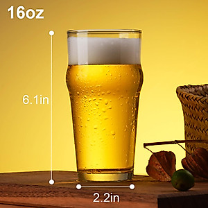 Baalaka Beer Glasses 16 oz, Pint Glasses Set of 4, Pilsner Beer Glasses, Wheat Beer Glasses, Glasses Drinking Set, Glassware Gift for Men