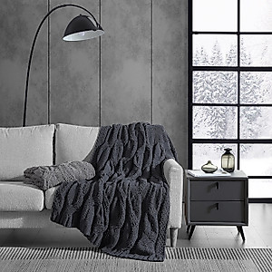 Vera Wang- Throw Blanket, Ultra Soft Chenille Home Décor, All Season Designer Bedding (Large Cable Knit Charcoal Grey, 50 x 70)