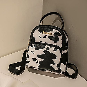 sikiwind Women PU Animal Pattern Print Backpack Preppy Style Handbags (White Cow)