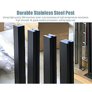 MBROS Extra Long Glass Railing Post Black, Stair Glass Deck Railing System Glass Panels Set, Stainless Steel Glass Balustrade Post for Balcony