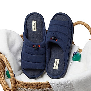 Dearfoams mens Adrian Quilted Memory Foam Sweatshirt Slide Slipper, Navy, Large US