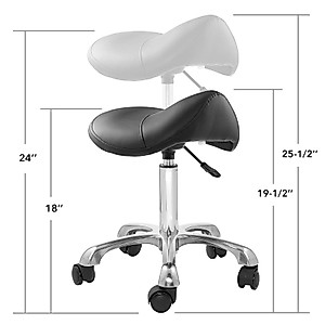Saloniture Professional Ergonomic Saddle Stool, Black - Adjustable Hydraulic Seat, Rolling Spa Salon, Massage, and Medical Office Chair with Swivel Wheels