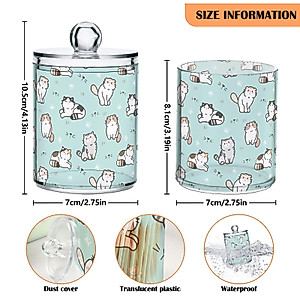 Cartoon Cat Pastel Green 2 Pack Qtip Holder Organizer Dispenser Plastic Bathroom Jars Storage Containers with Lids Clear Bathroom Organizer Dispenser for Bathroom Accessories