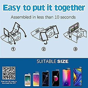 Multiple Complete Set of Google Cardboard V2 Version 2.0 (Latest 3rd Gen) Virtual Reality 3D VR Box - for All iPhone & Android Phone - Elastic Head Strap, Nose/Forehead pad & Sucker (2Pack, Black)