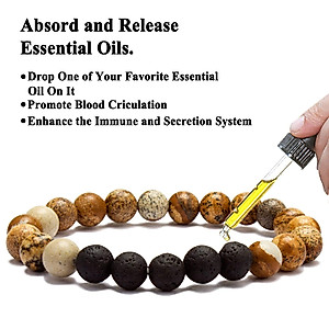 YISSION Essential Oil Bracelets Lava Rock Stone Matt Semi Precious Gemstone Bracelet for Man Women Stretch Anxiety Bracelet Set for Work School Yoga Gifts
