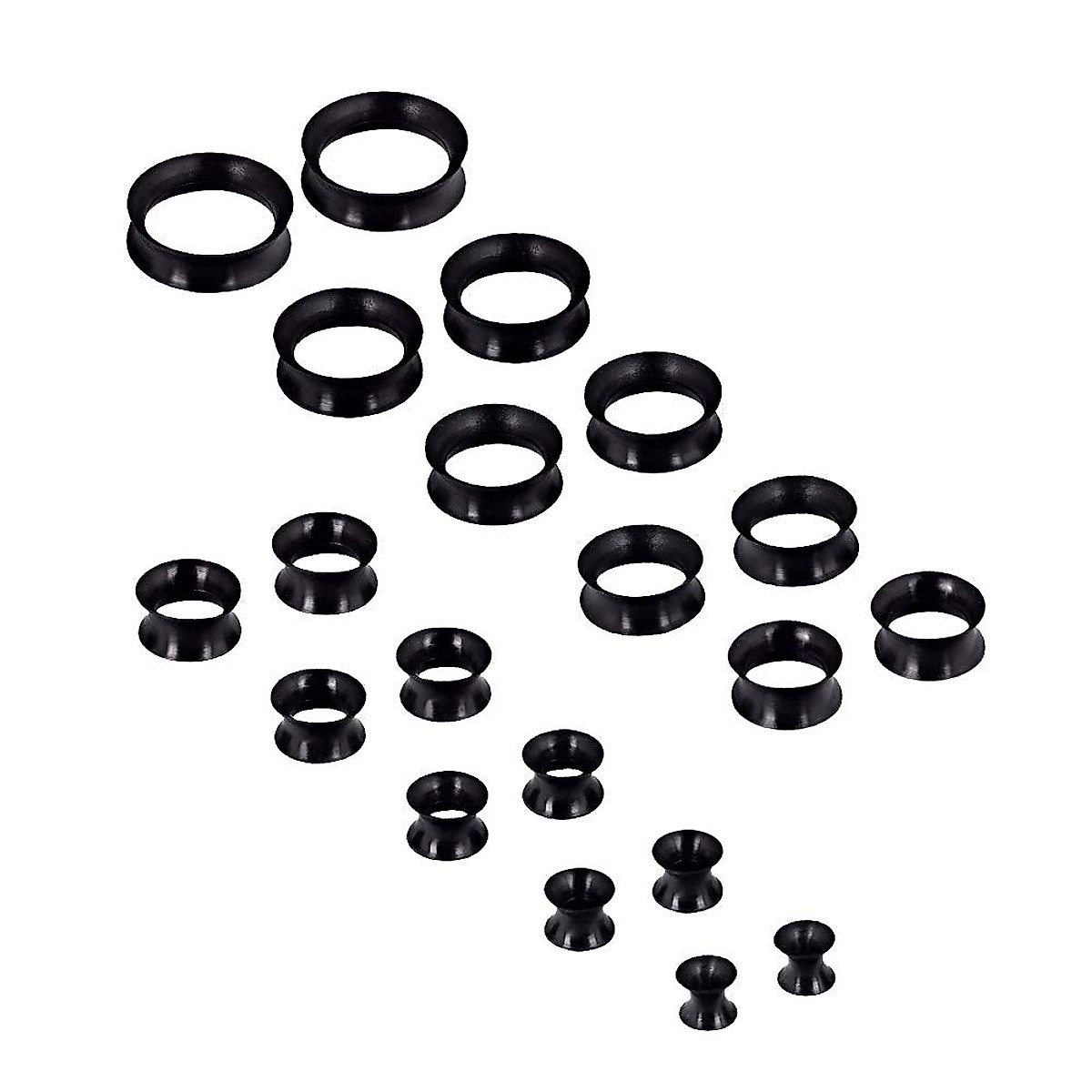 2g-1" 10Pairs Black Silicone Plugs Kit Ear Skins Gauges Soft Ear Expander Tunnels Stretching Set 6-25mm