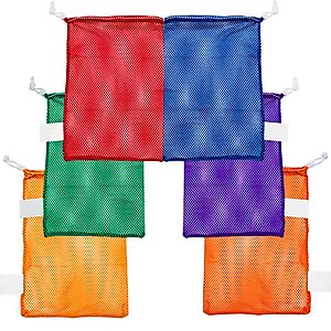 Champion Sports Mesh Sports Equipment Bag, Set of 6, 12x18 Inches - Multipurpose, Nylon Drawstring Bag with Lock and ID Tag for Balls, Beach, Laundry