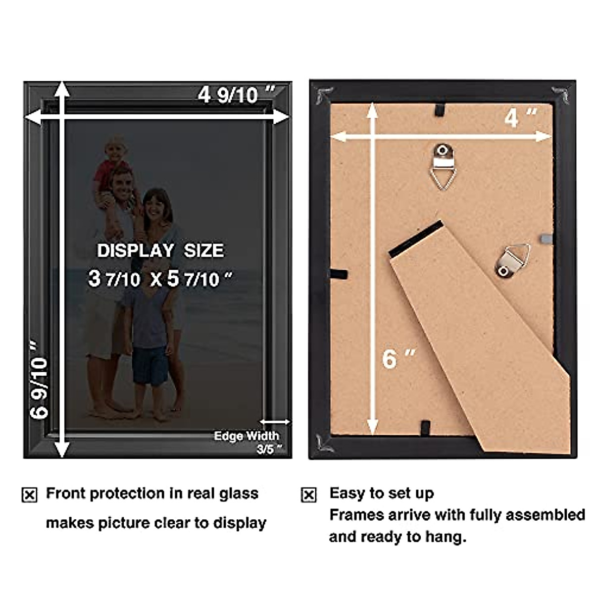 LaVie Home 4x6 & 5x7 Picture Frames (4 Pack, Black) Simple Designed Photo Frame with High Definition Glass for Wall Mount & Table Top Display, Set of 4 Classic Collection