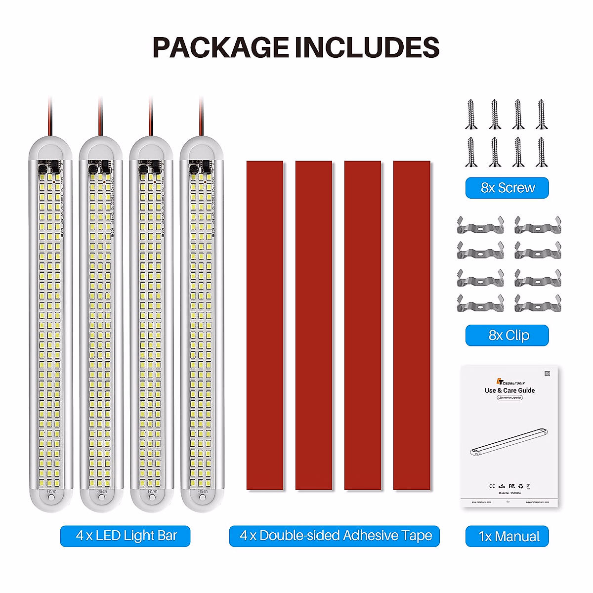 12v LED Interior Light Bar，CT CAPETRONIX 120LEDs 1500LM 8W DC 12 Volt led Strip Lights with ON/Off Switch，for Enclosed Cargo Trailer, Car RV Van Truck Lorry Camper Boat Caravan Motorhome (4Pack)